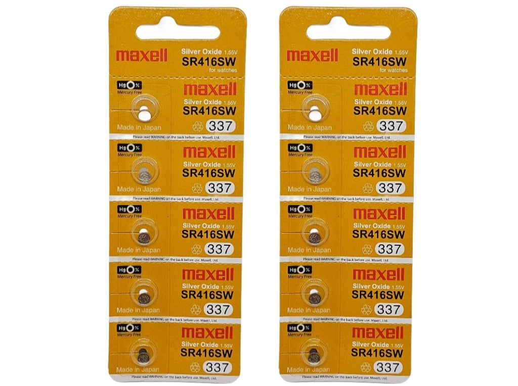 Maxell SR416SW (337) Silver Oxide - 10 watch batteries (B5 x 2)