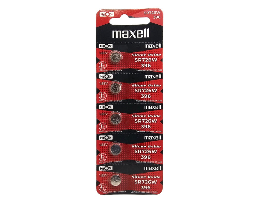 Maxell SR726W (396) Silver Oxide High Drain Watch Batteries - 5 Pack