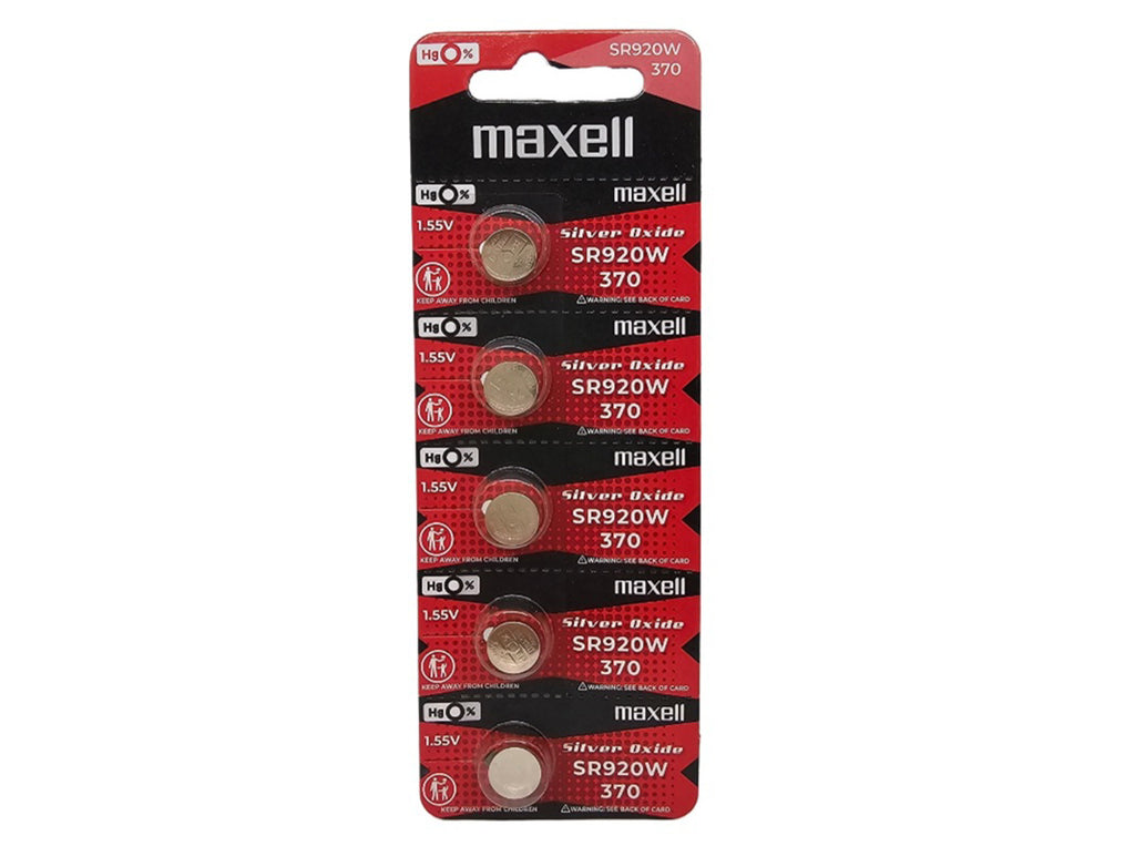 Maxell SR920W (370) Silver Oxide high drain watch battery - 5 Pack (B5